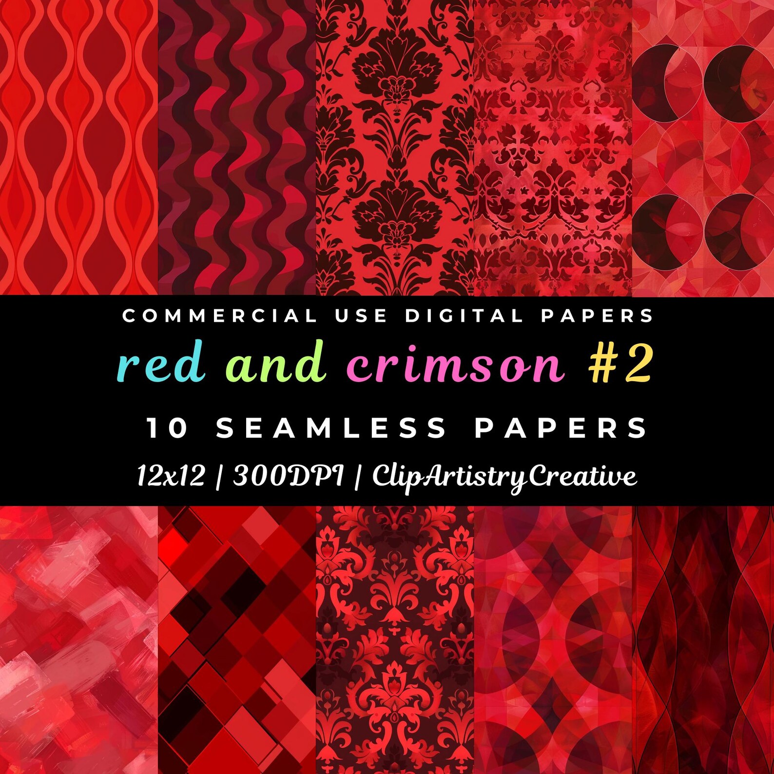 Red and Crimson Digital Paper Seamless Digital Background Commercial ...