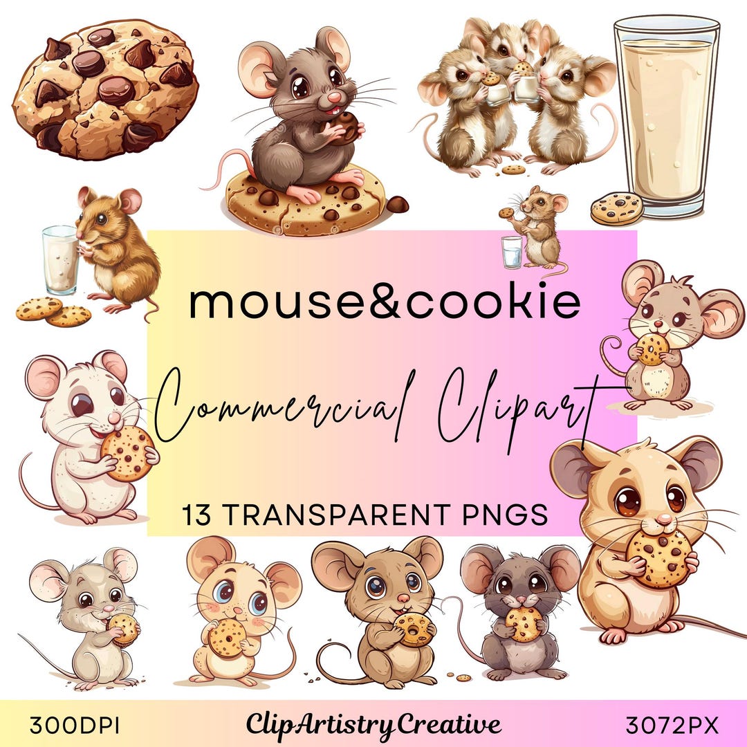 Mouse and Cookie Clipart PNG Transparent Background Instant Digital ...