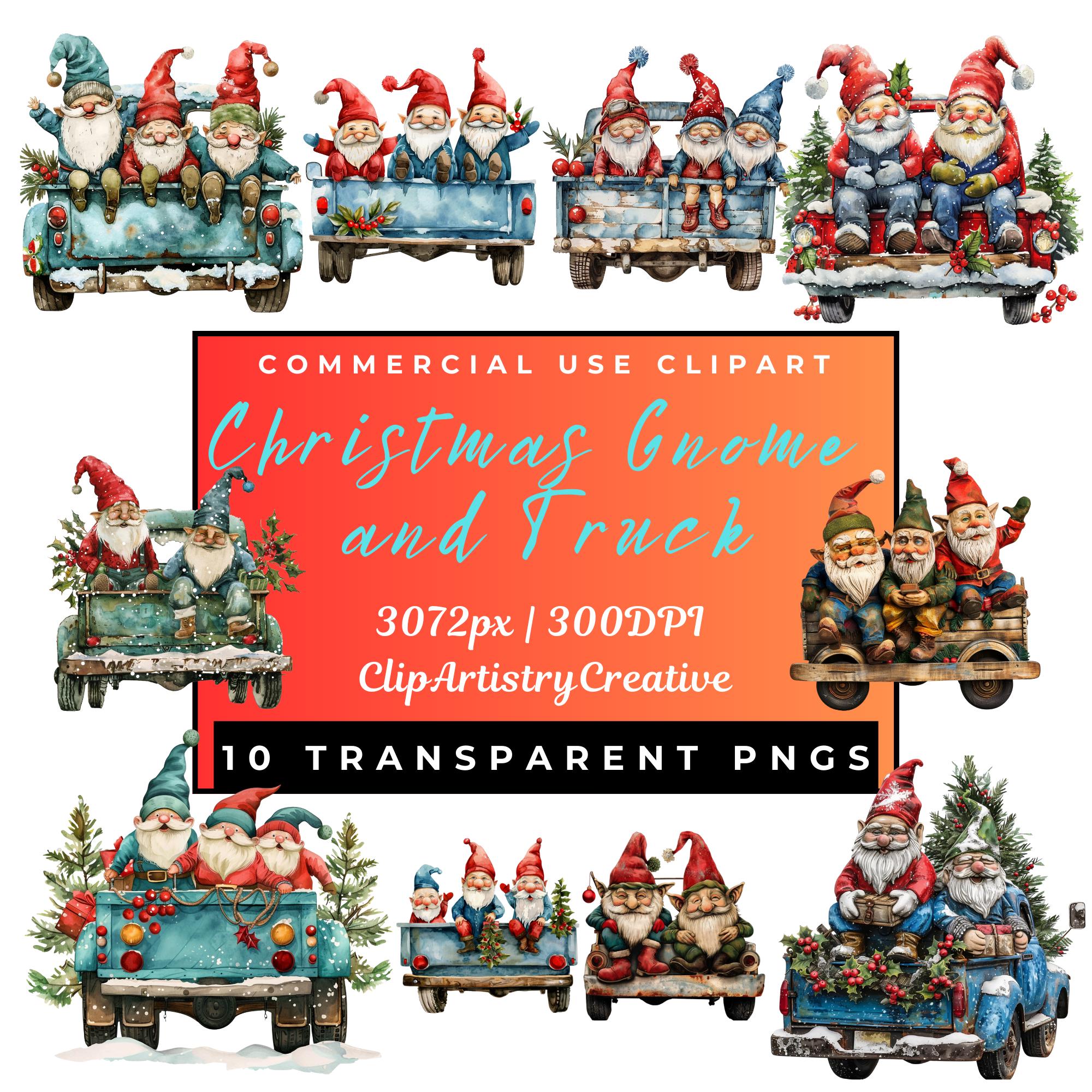 Christmas Gnome and Truck Clipart PNG Transparent Background Digital ...