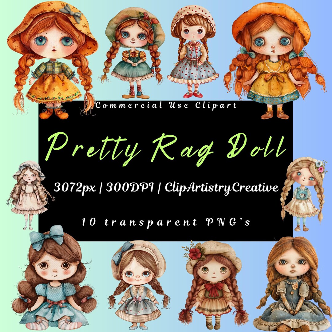 Pretty Rag Dolls Clipart PNG Transparent Background Digital Download ...