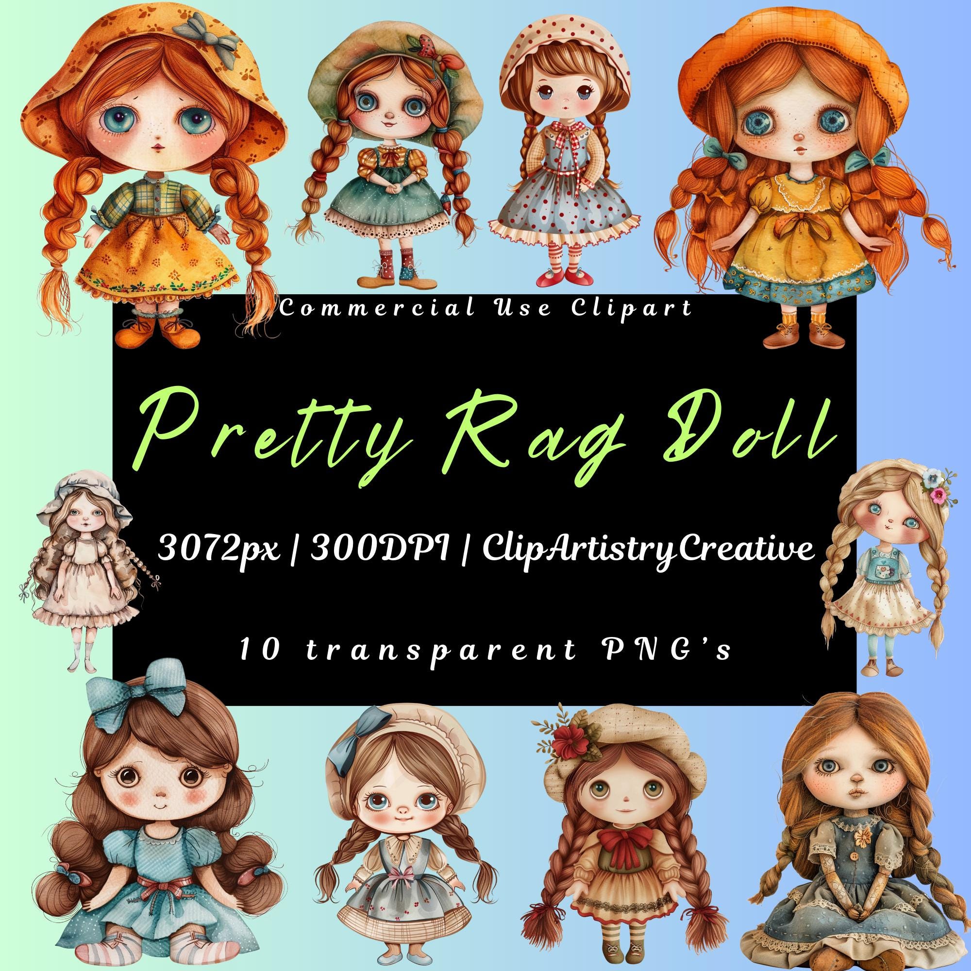 Pretty Rag Dolls Clipart PNG Transparent Background Digital Download ...