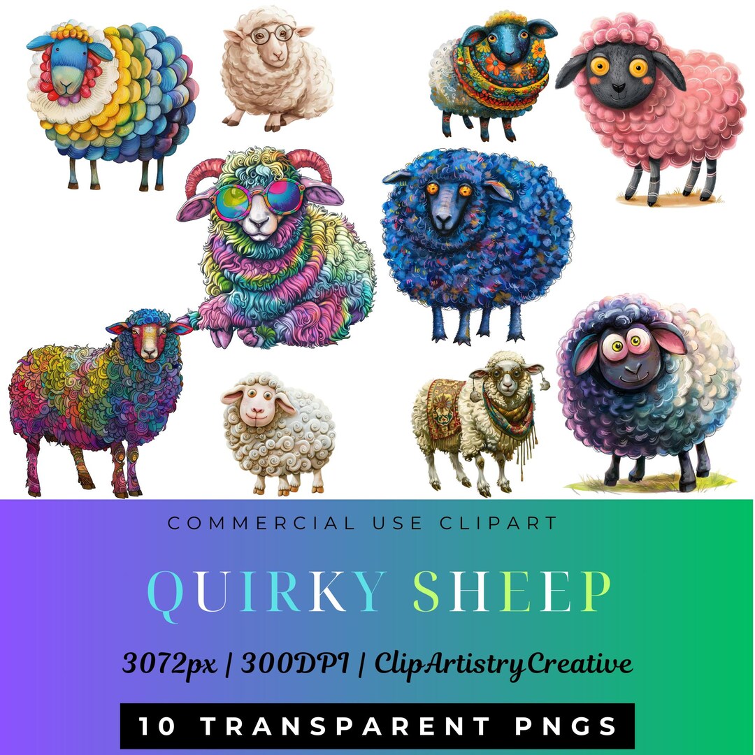 Quirky Sheep Animals Clipart PNG Transparent Background Instant Digital ...
