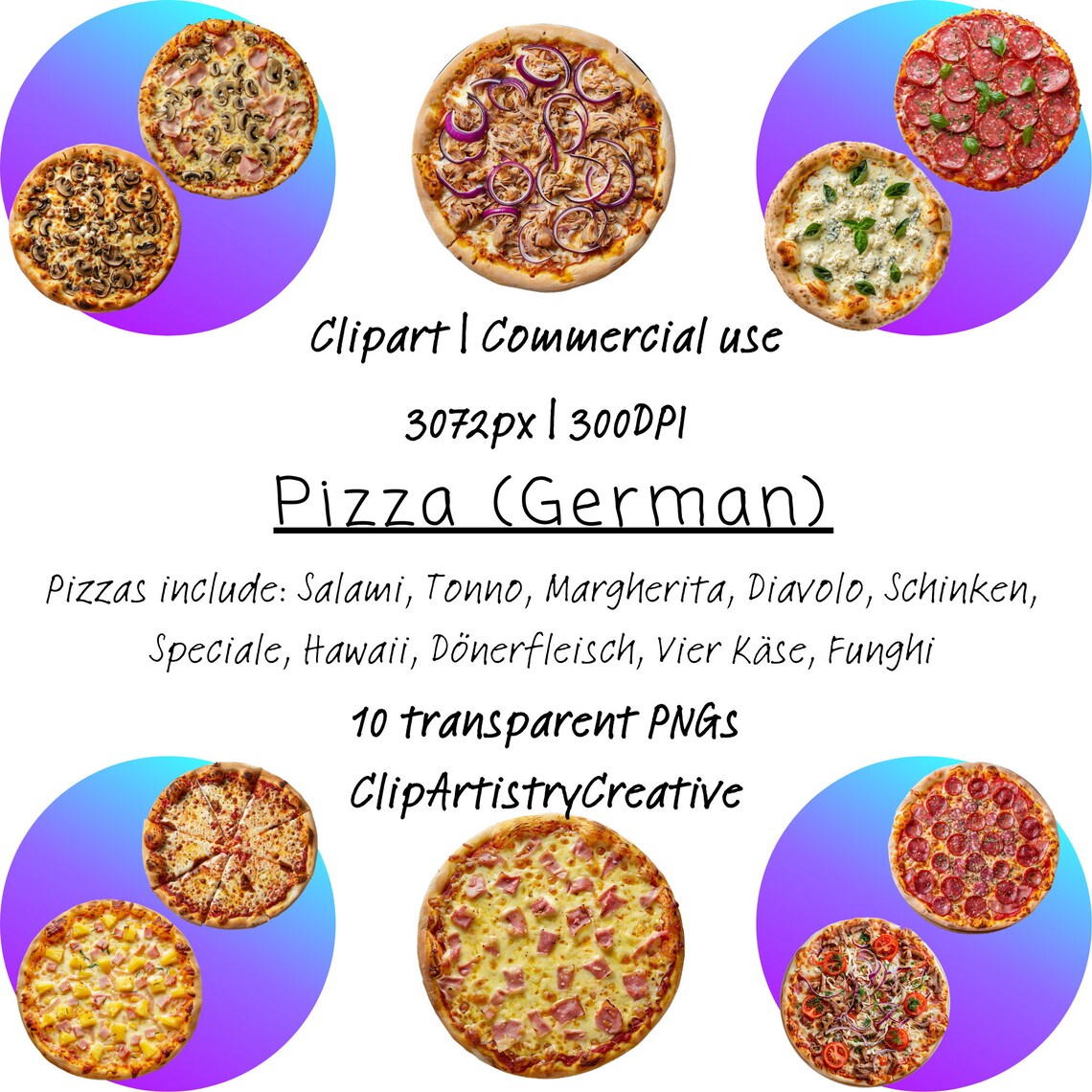 Pizza German Clipart Bundle PNG Transparent Background Instant Digital ...