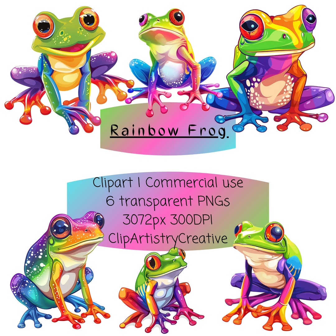 Rainbow Frog Clipart PNG Transparent Background Instant Digital ...