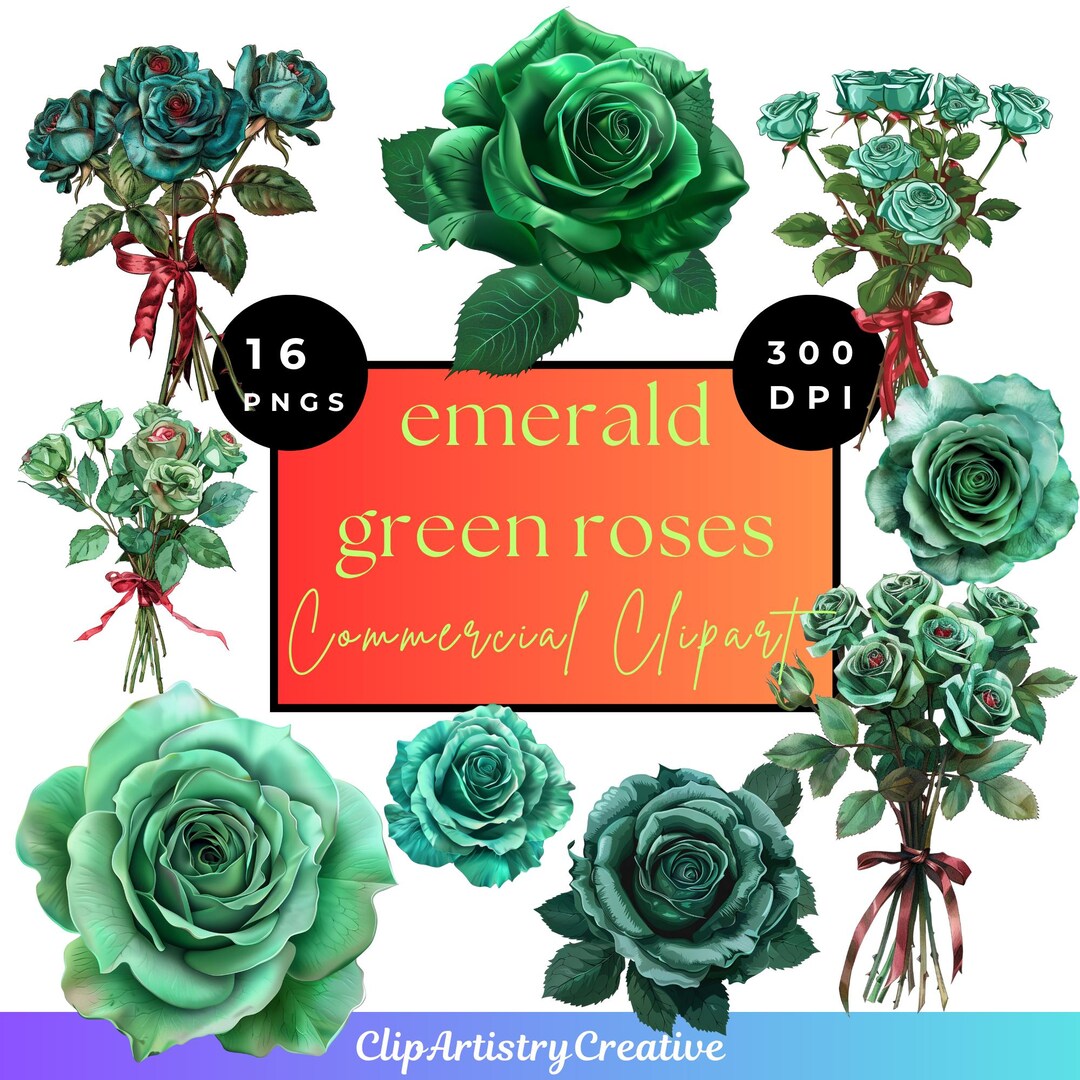 Emerald Green Roses PNG Clipart Transparent Background Digital Download ...