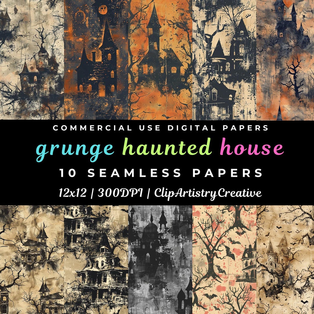 Grunge Haunted House Seamless Digital Paper Pack Digital Background ...