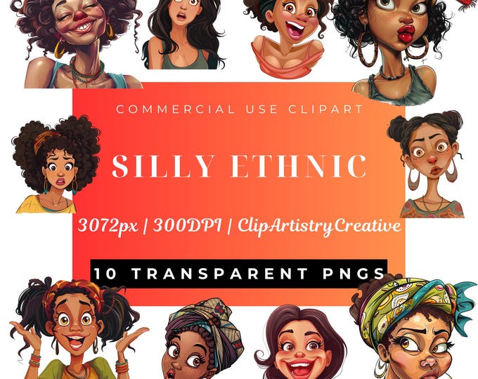 Silly Ethnic Ladies Black Haired Woman Clipart Bundle PNG Transparent ...