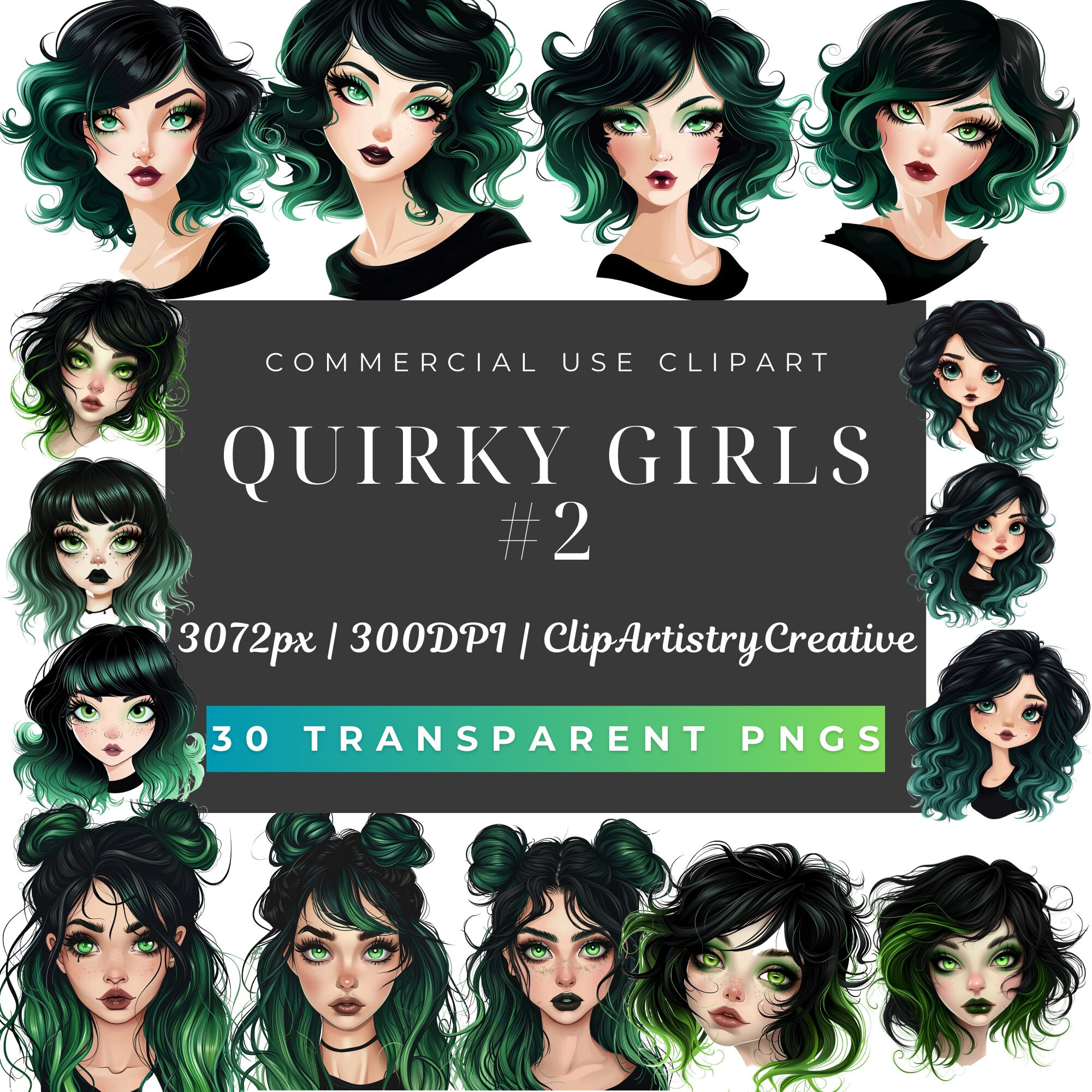 Quirky Girls Clipart Bundle PNG Transparent Background Digital Download ...