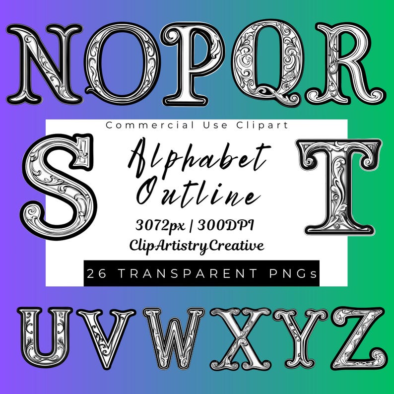 Alphabet Outline PNG Transparent Background Clipart Bundle, Nursery ...