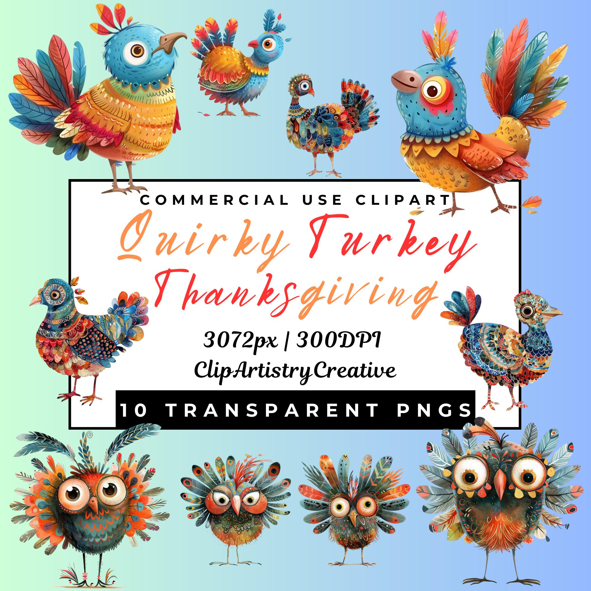 Quirky Funny Turkey Clipart Bundle PNG Transparent Background Digital ...