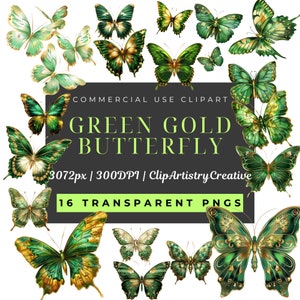 Green Gold Butterfly Butterflies Clipart Bundle PNG Transparent ...