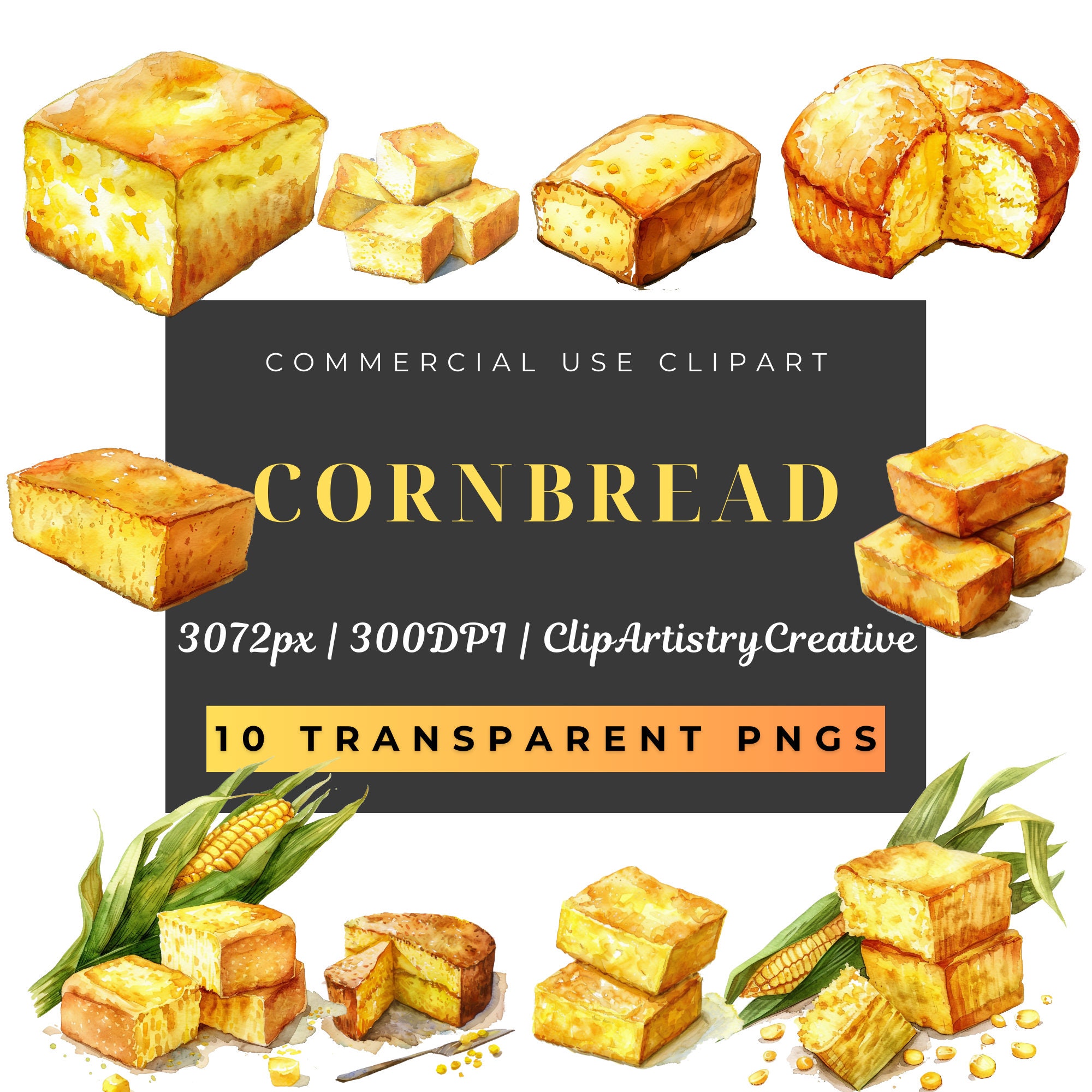 Cornbread Clipart Bundle PNG Transparent Background Instant Digital ...