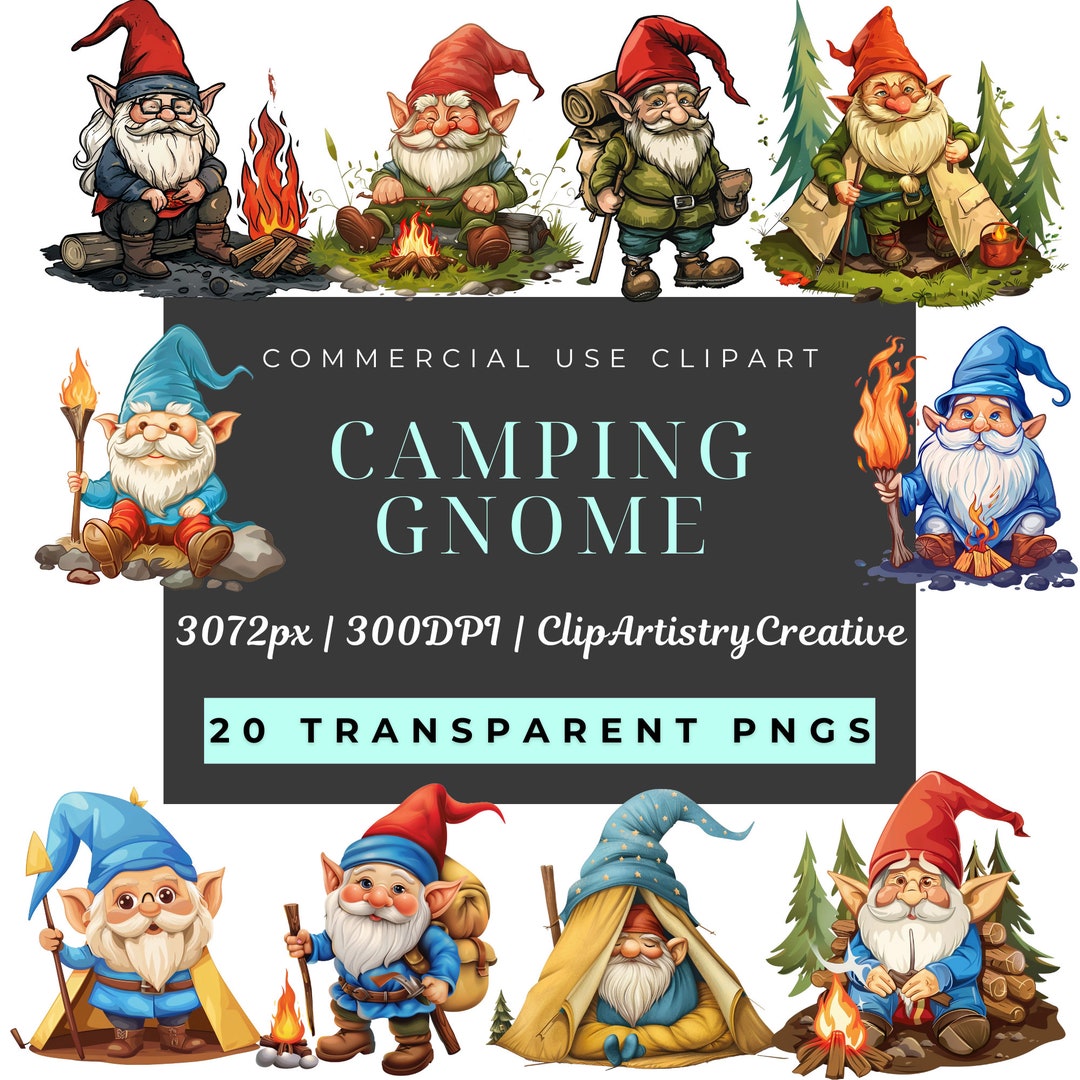 Camping Gnome Clipart Bundle PNG Transparent Background Digital ...
