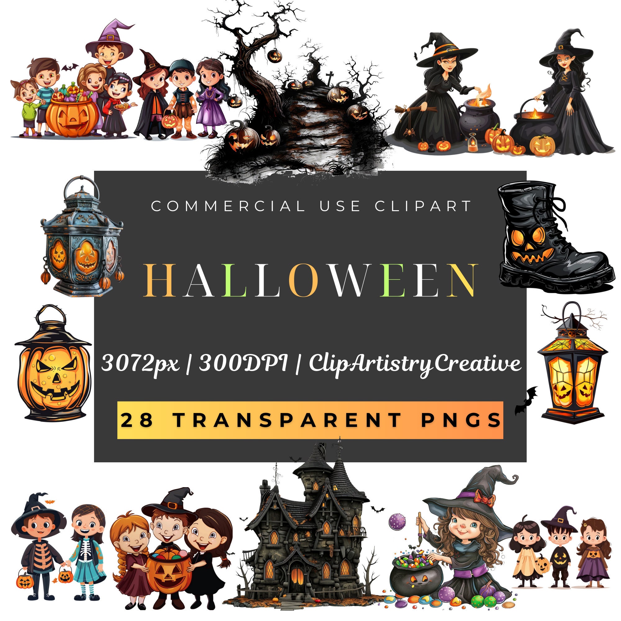 Halloween Clipart Bundle PNG Transparent Background Digital Download ...