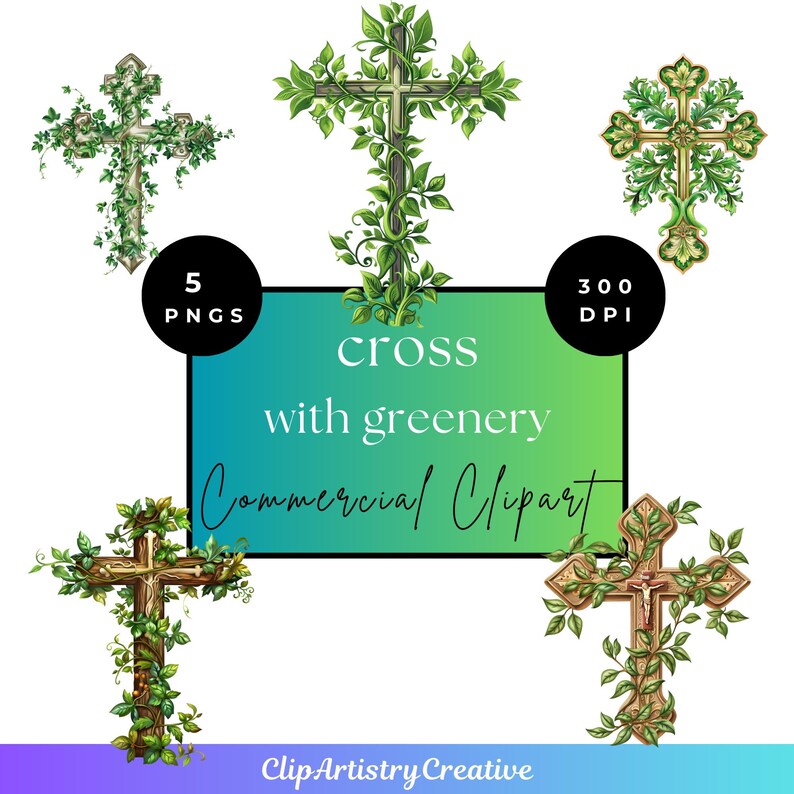 Cross With Greenery Clipart PNG Transparent Background Instant Digital ...