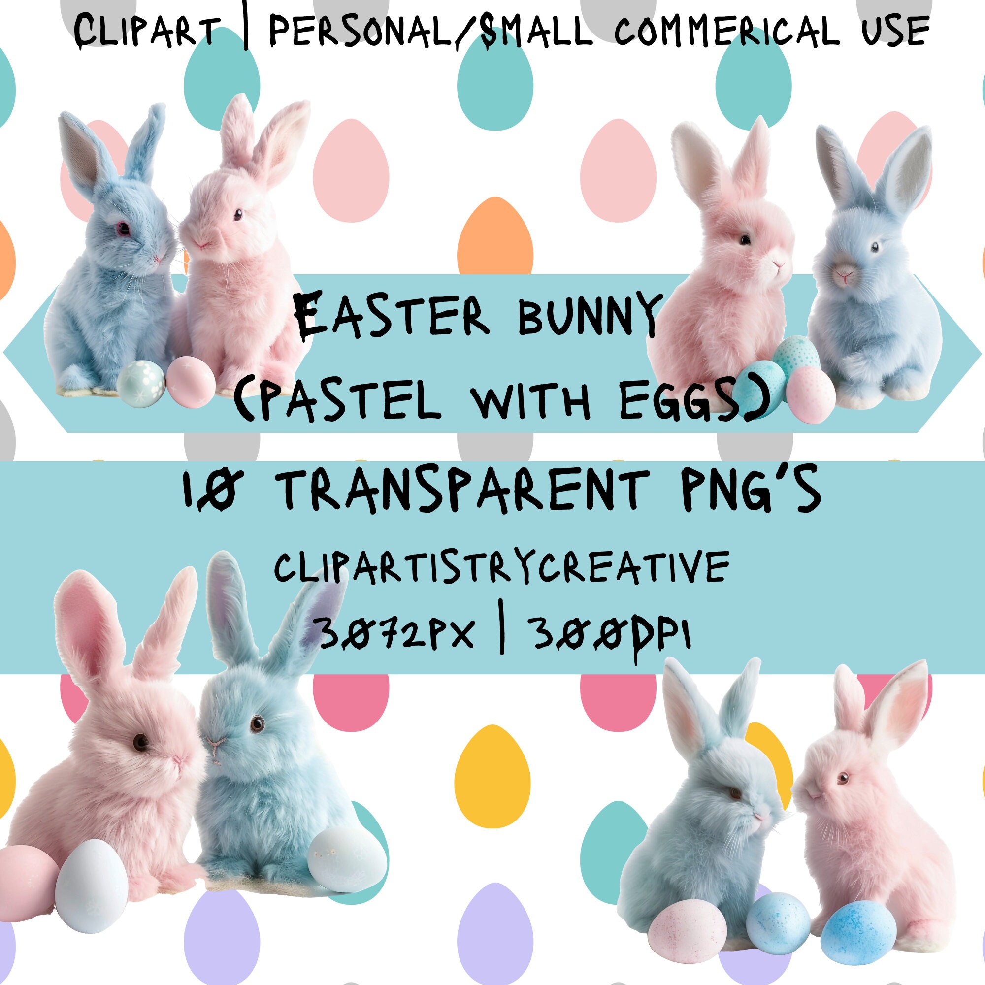 Easter Bunny pastel With Eggs 10 PNG Clipart Bundle Transparent ...