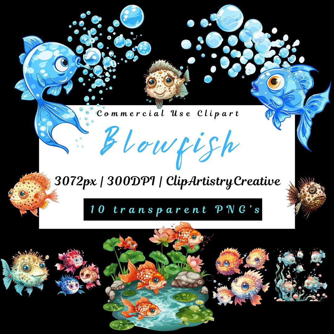 Blowfish Clipart Bundle PNG Transparent Background Instant Digital ...