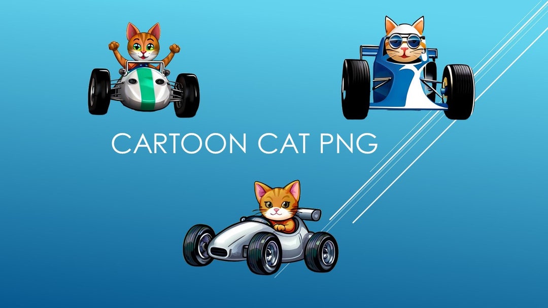 Cartoon Clipart Cat Driving a Racing Car Bundle - Etsy