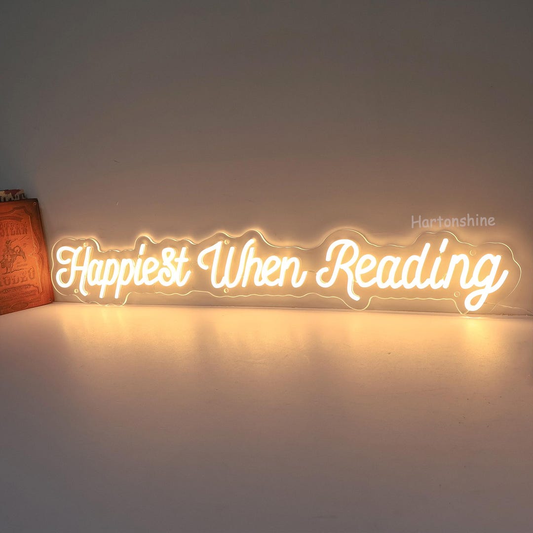 Happiest When Reading Neon Sign, Book Club Neon Light, Reading Room ...