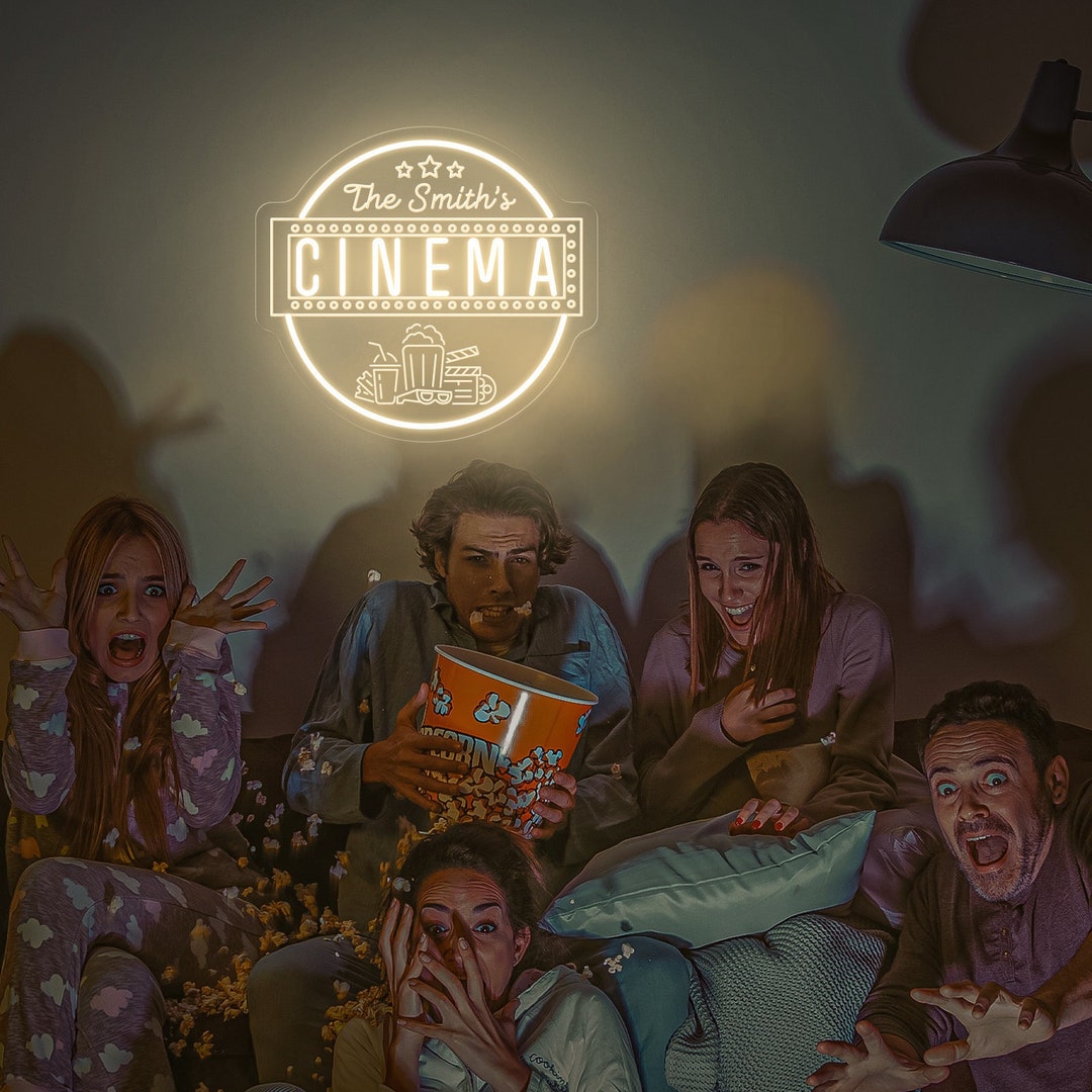 Custom Movie and Popcorn Neon Sign, Personalized Family Cinema Neon ...