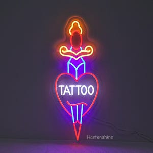 Custom Neon Tattoo Sign, Vibrant Ink Parlor Window Display, Heart ...