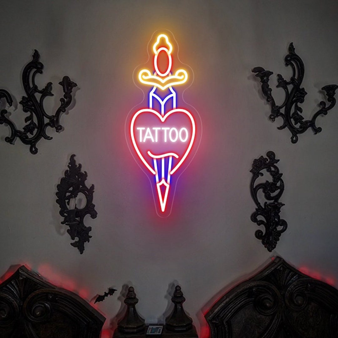 Custom Neon Tattoo Sign, Vibrant Ink Parlor Window Display, Heart ...