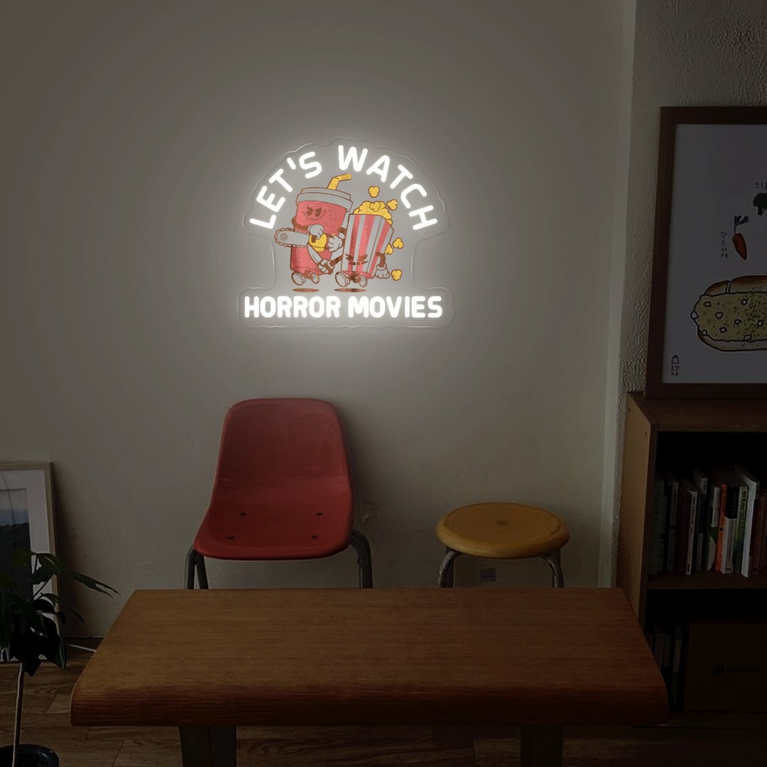 Let's Watch Horror Movies Neon Sign, Scary Movie Led Neon, Halloween ...