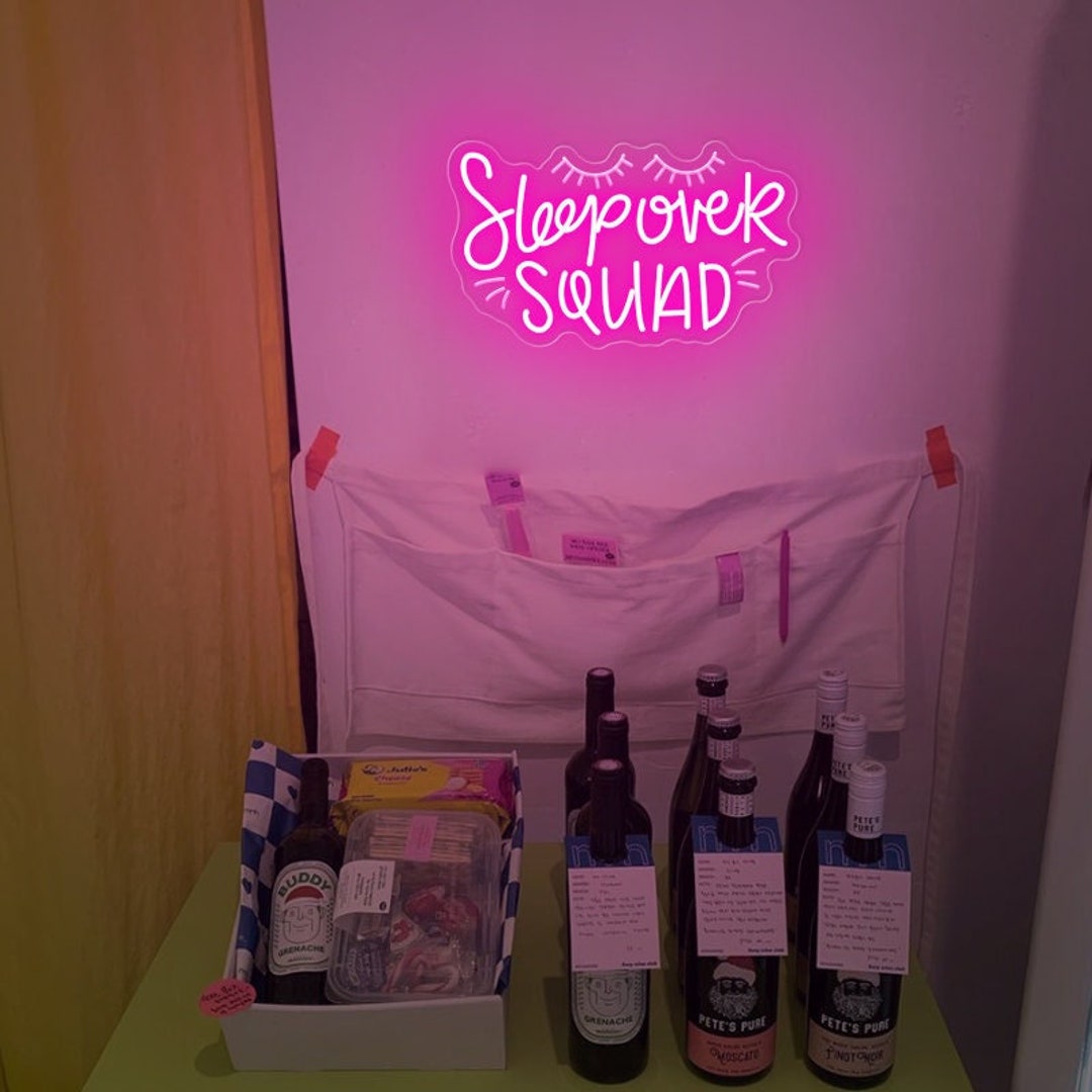 Sleepover Squad Neon Sign, Girls Trip Wall Decor, Slumber Party Neon ...