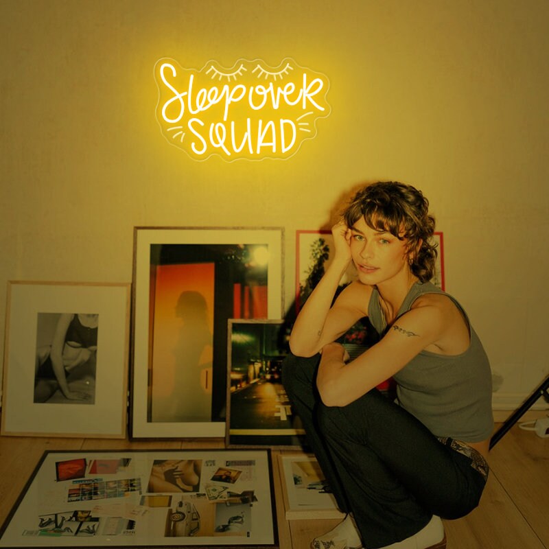 Sleepover Squad Neon Sign, Girls Trip Wall Decor, Slumber Party Neon ...