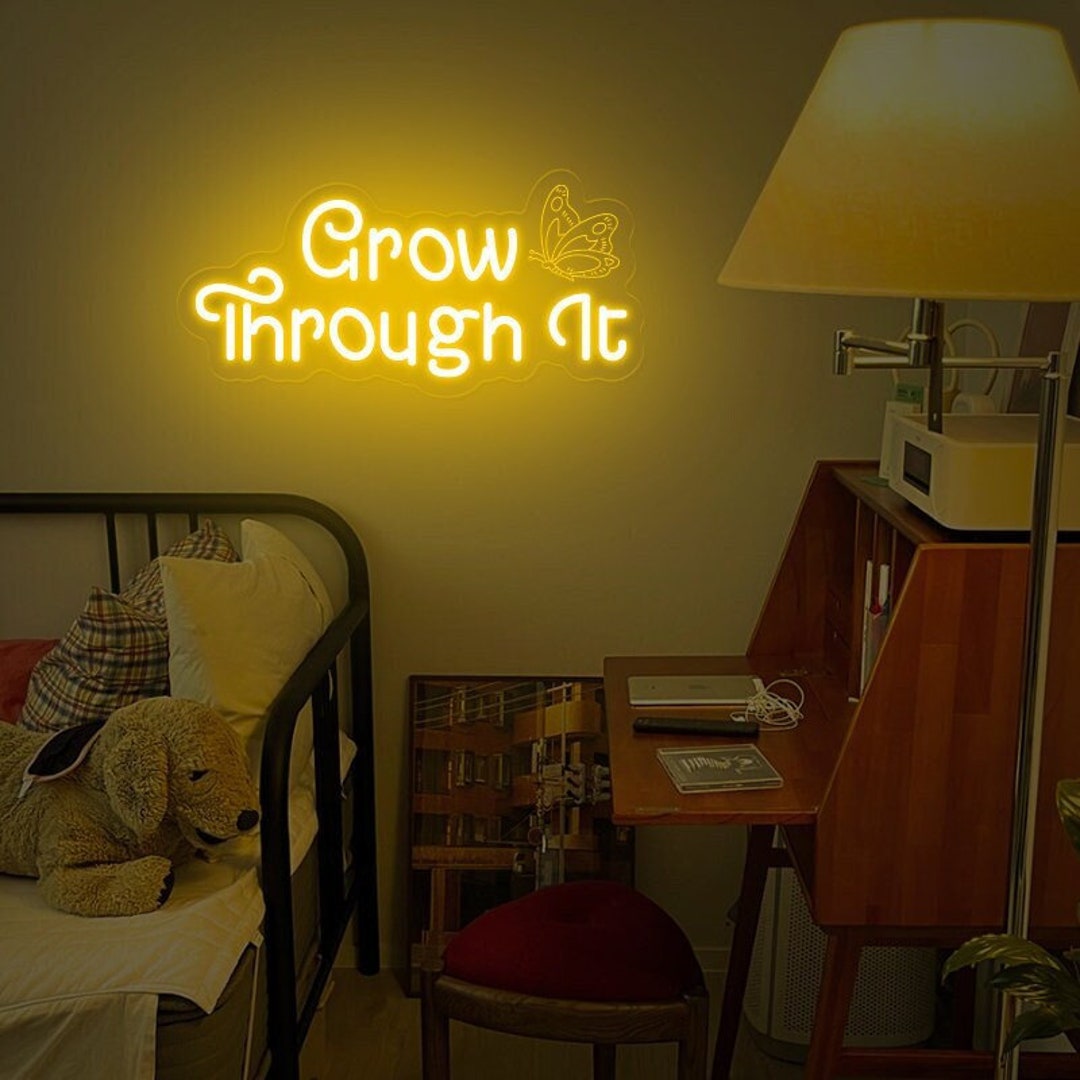 Grow Through It Neon Sign, Motivational Wall Decor, Mental Health Neon ...