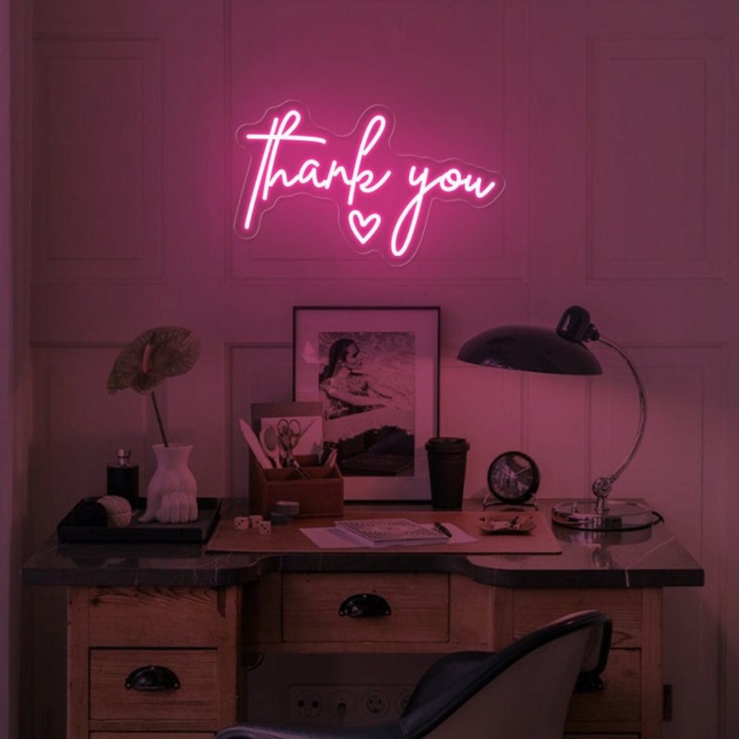 Thank You Neon Sign, Wedding Thank You Neon Light, Hearts Led Neon ...