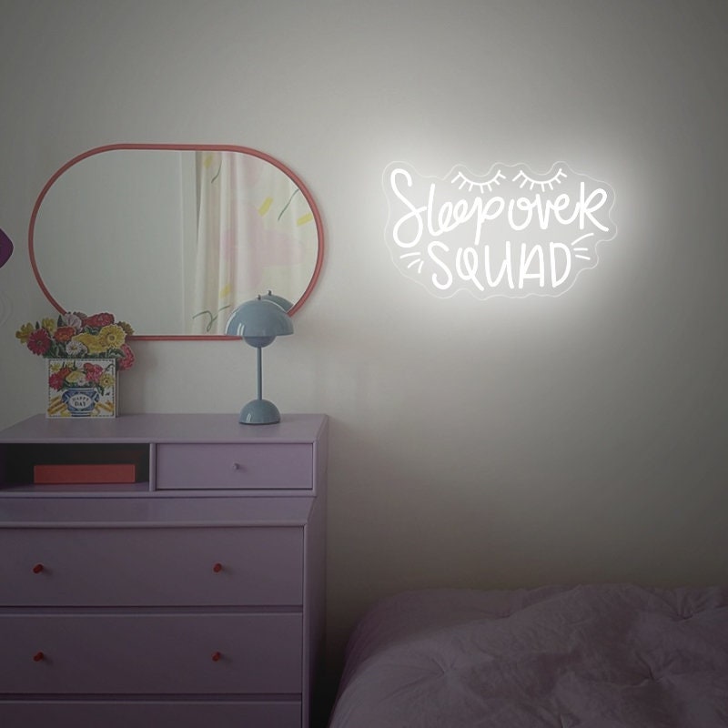 Sleepover Squad Neon Sign, Girls Trip Wall Decor, Slumber Party Neon ...