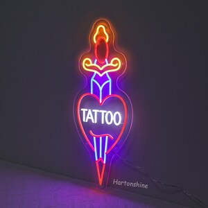 Custom Neon Tattoo Sign, Vibrant Ink Parlor Window Display, Heart ...