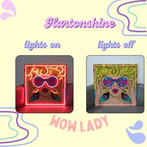 Wow Lady Pop Art LED Neon Sign, Comic Pop Art Wall Neon, Woman Face ...