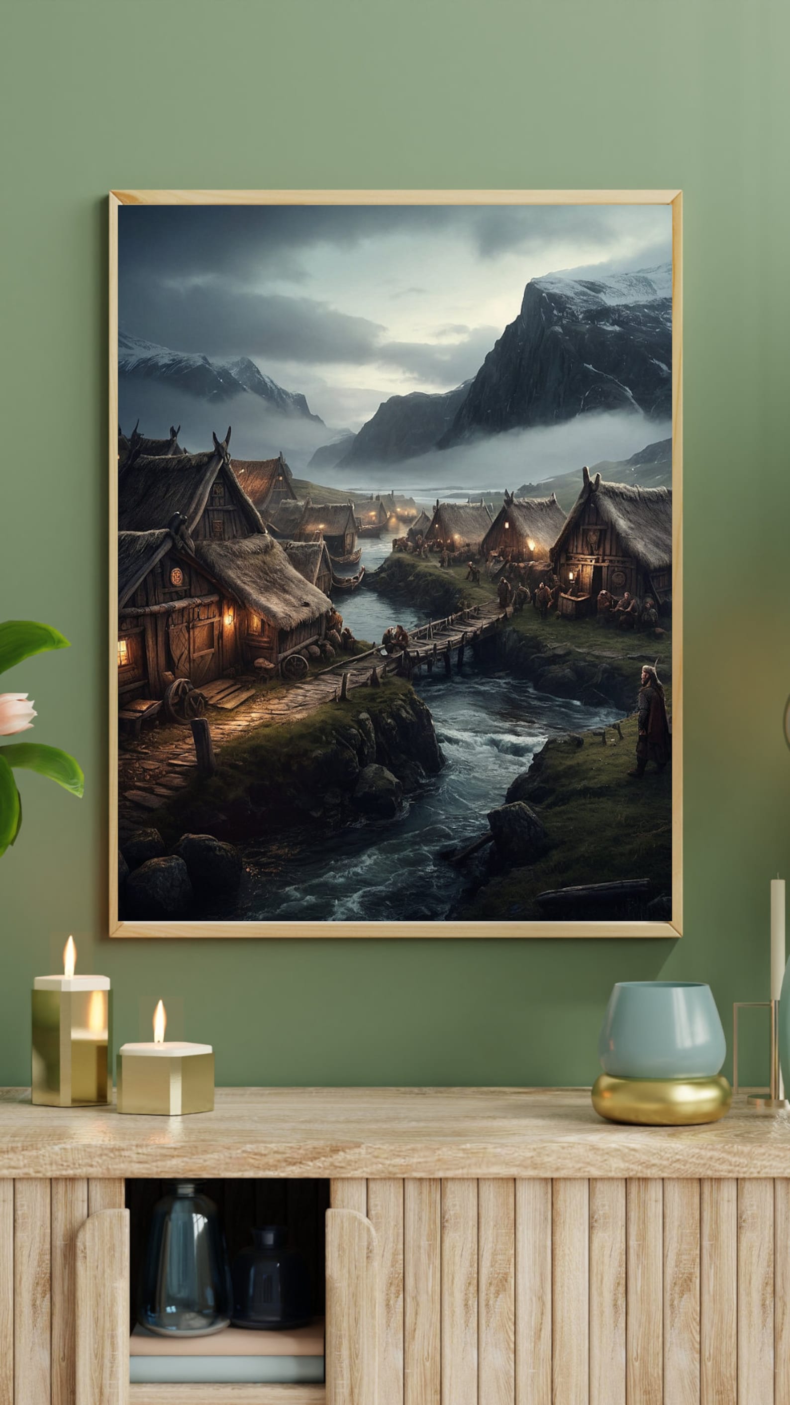 Viking Village Poster, Norse Illustration Wall Art, Room Decor for ...
