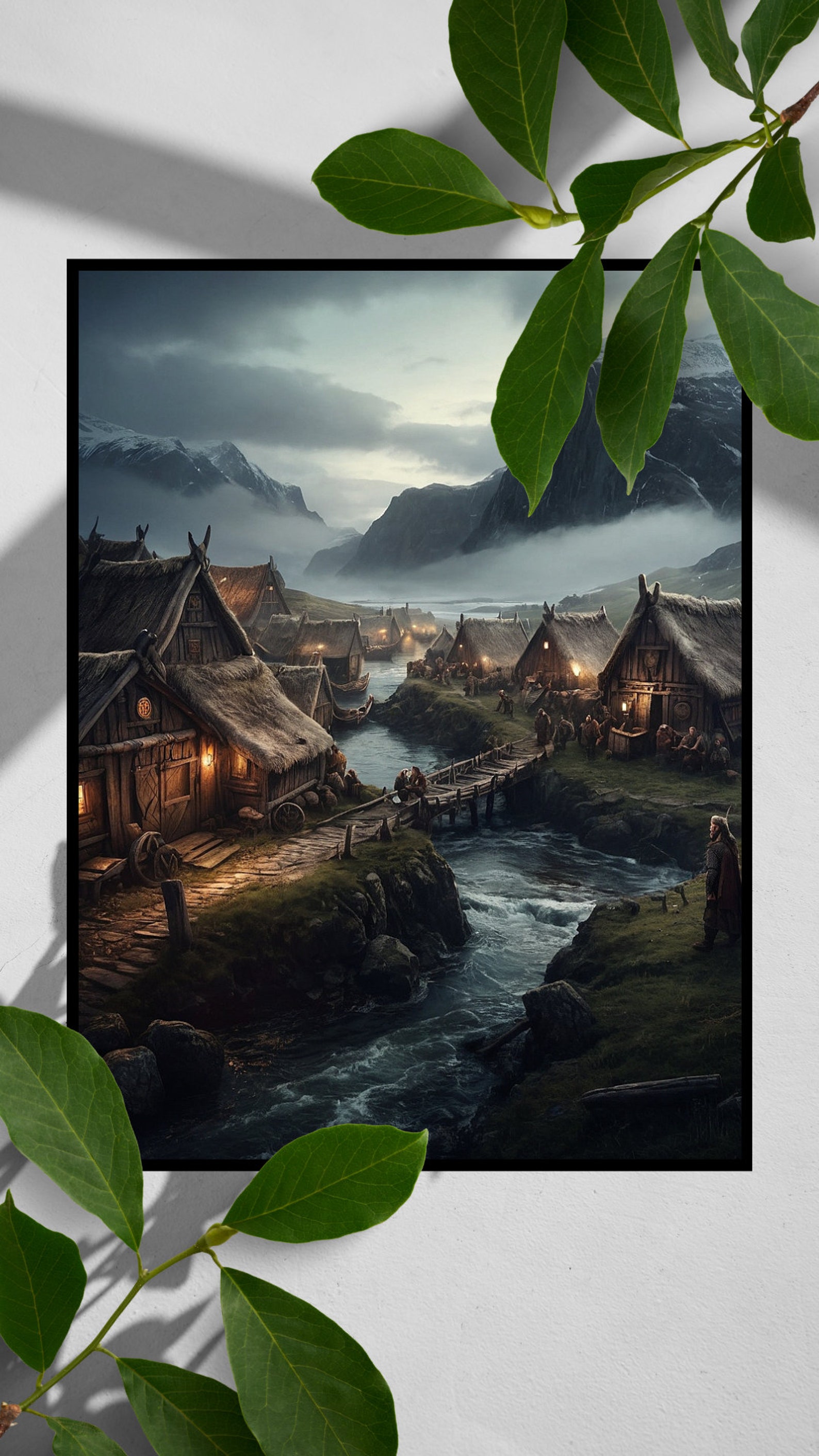 Viking Village Poster, Norse Illustration Wall Art, Room Decor for ...