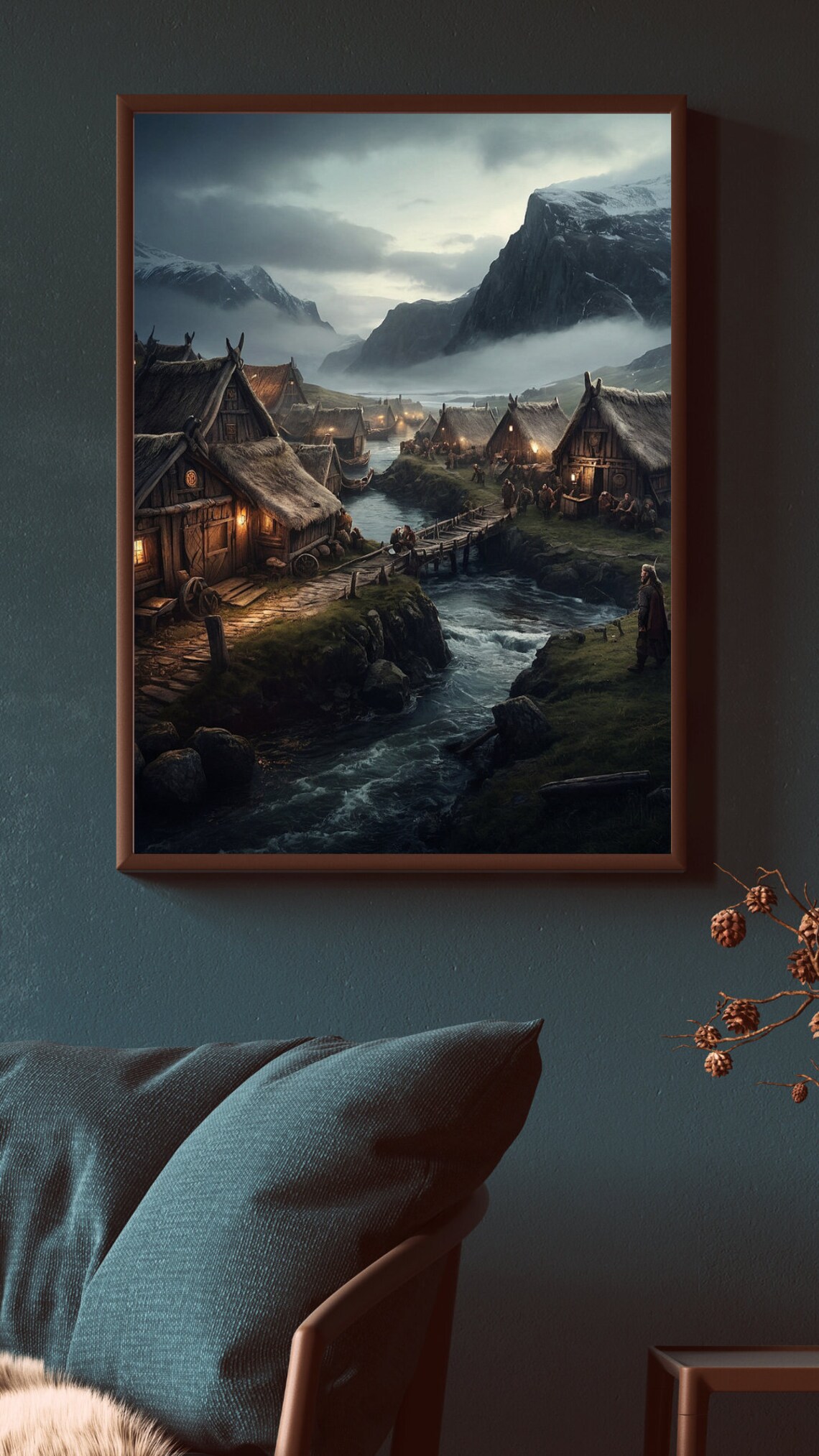 Viking Village Poster, Norse Illustration Wall Art, Room Decor for ...