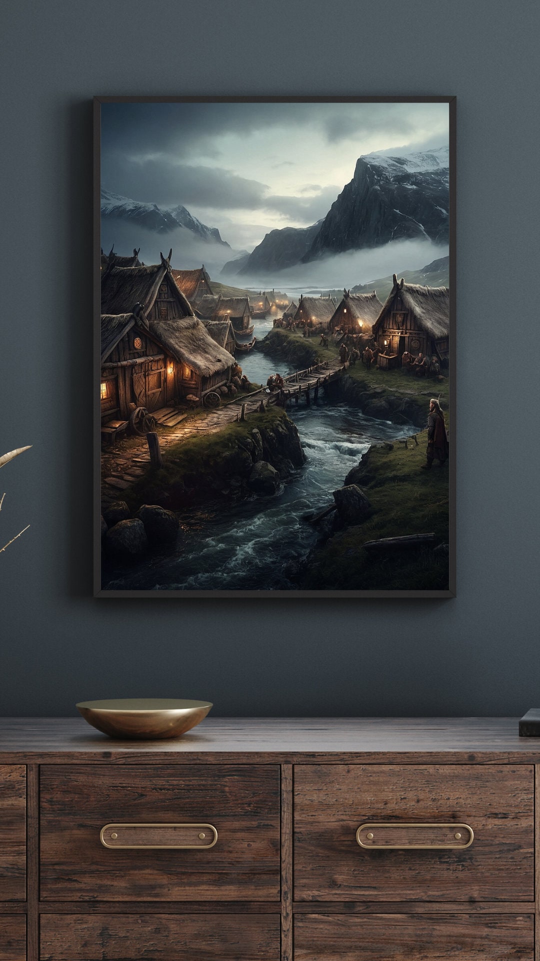 Viking Village Poster, Norse Illustration Wall Art, Room Decor for ...