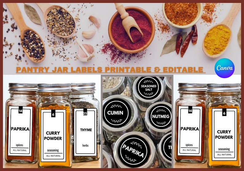 Pantry Spice Jar Labels Template Modern Minimalist DIY Condiments Label ...