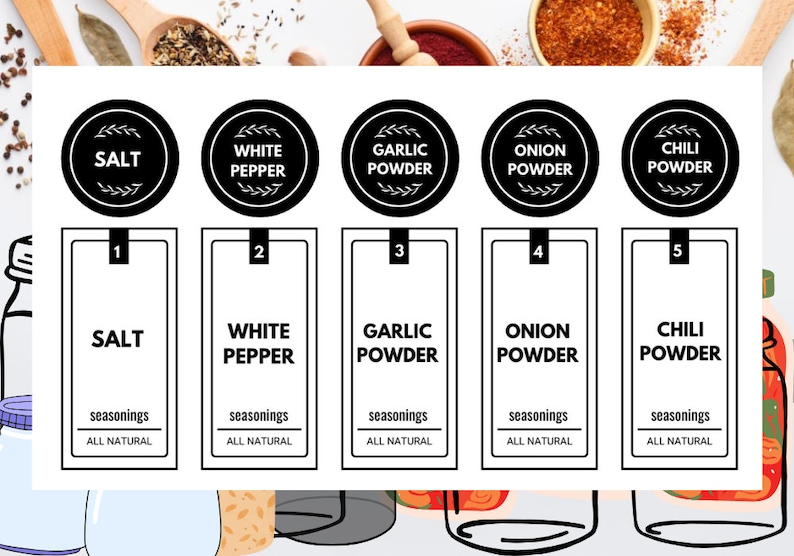 Pantry Spice Jar Labels Template Modern Minimalist DIY Condiments Label ...