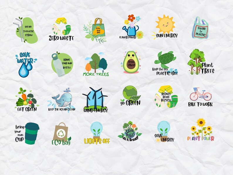Eco Friendly Sticker Pack 36 Sustainable Printable Design Reduce Reuse ...