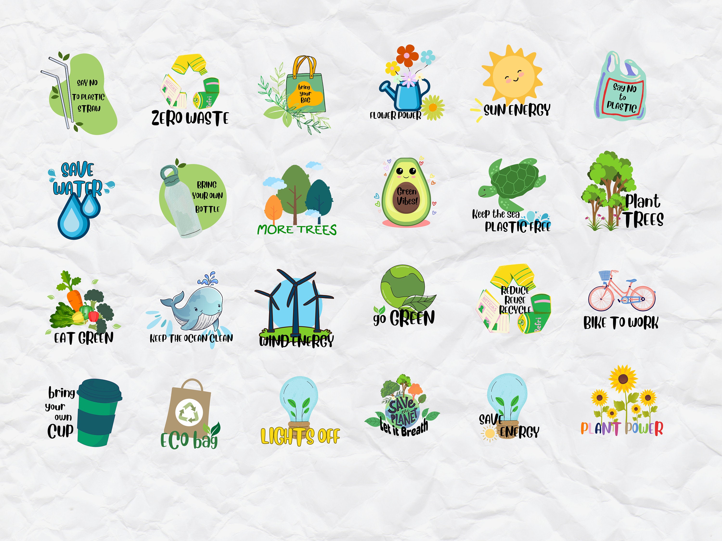 Eco Friendly Sticker Pack 36 Sustainable Printable Design Reduce Reuse ...