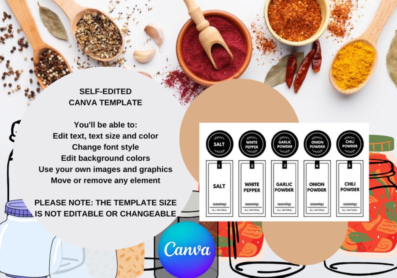 Pantry Spice Jar Labels Template Modern Minimalist DIY Condiments Label ...