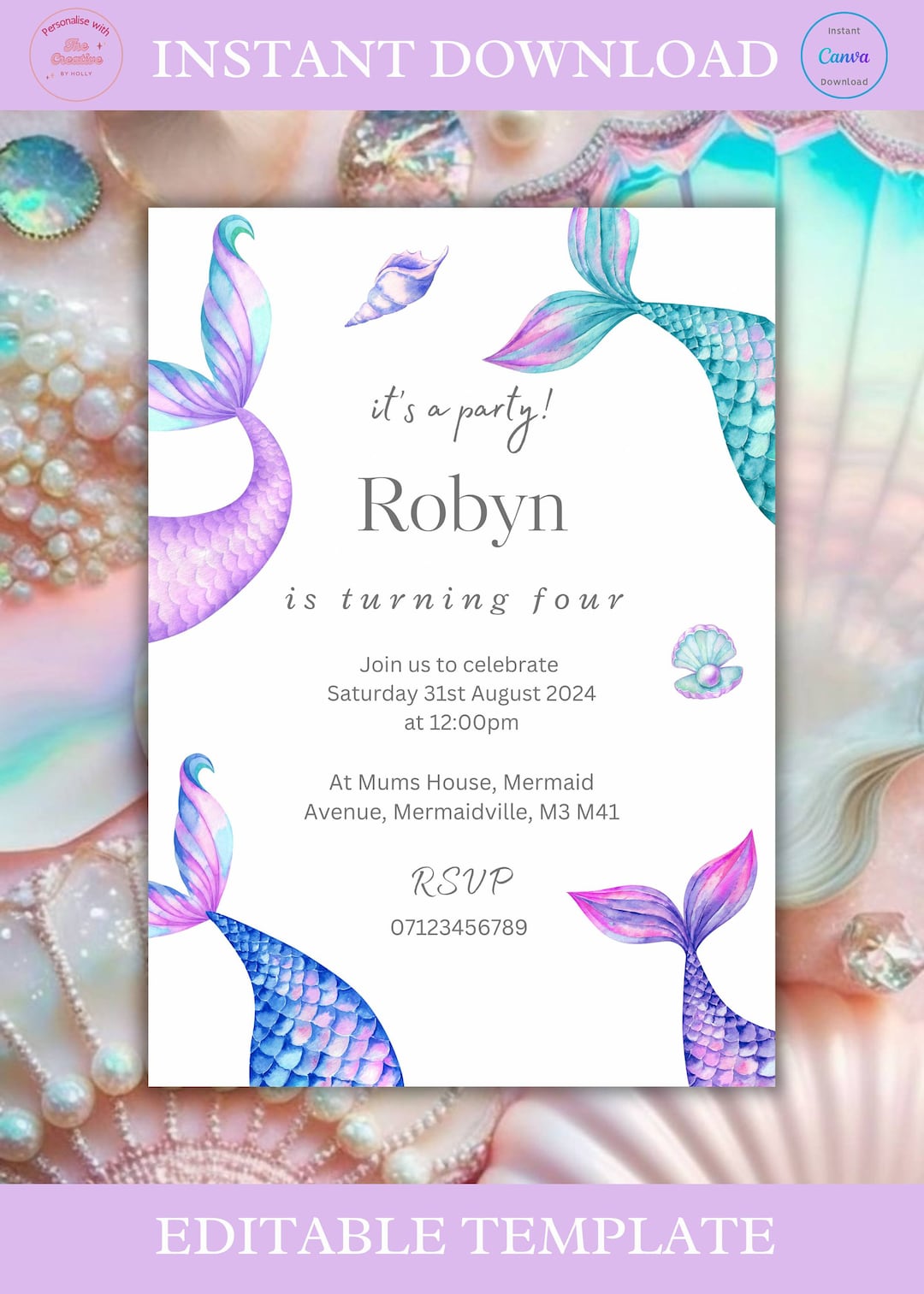 Editable Mermaid Party Invitation - Etsy
