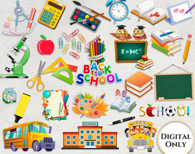 Cute School Clipart, Backpack PNG, School Bus Clipart, Classroom ...