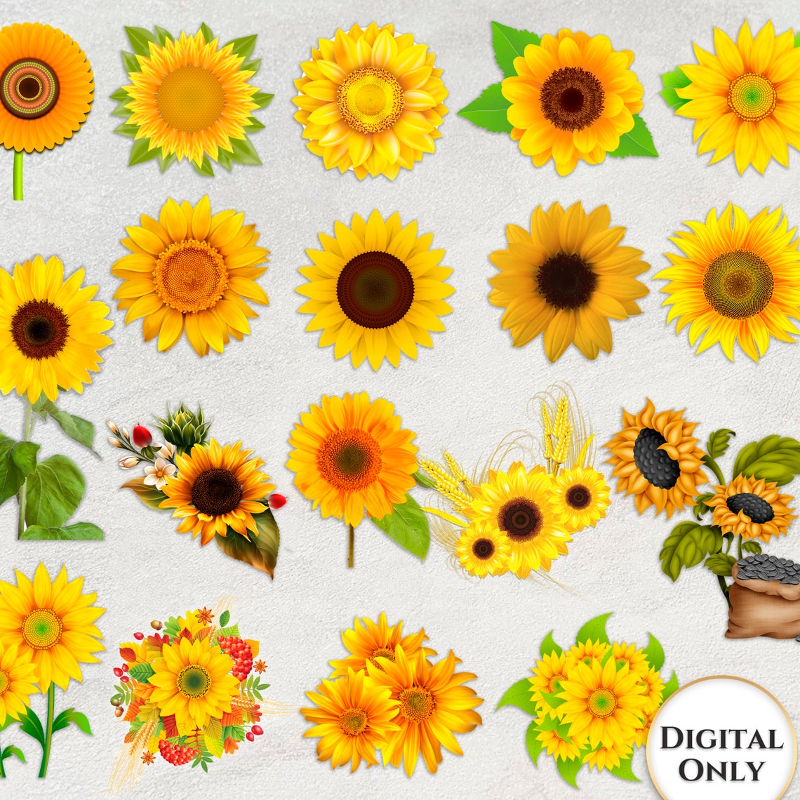 Sunflower Clipart, Sunflower PNG, Sunflower Cut File, Summer Flowers ...