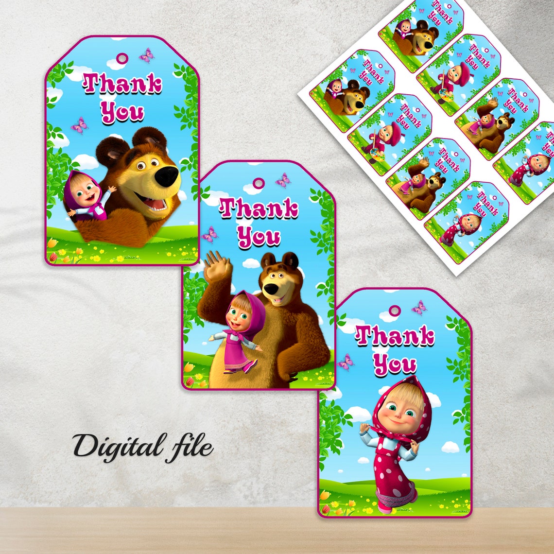 Masha and the Bear Thank You Tags, Masha and the Bear Birthday Party ...