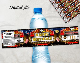 Movie Party Water Bottle Labels Movie Night Decorations Movie Night ...