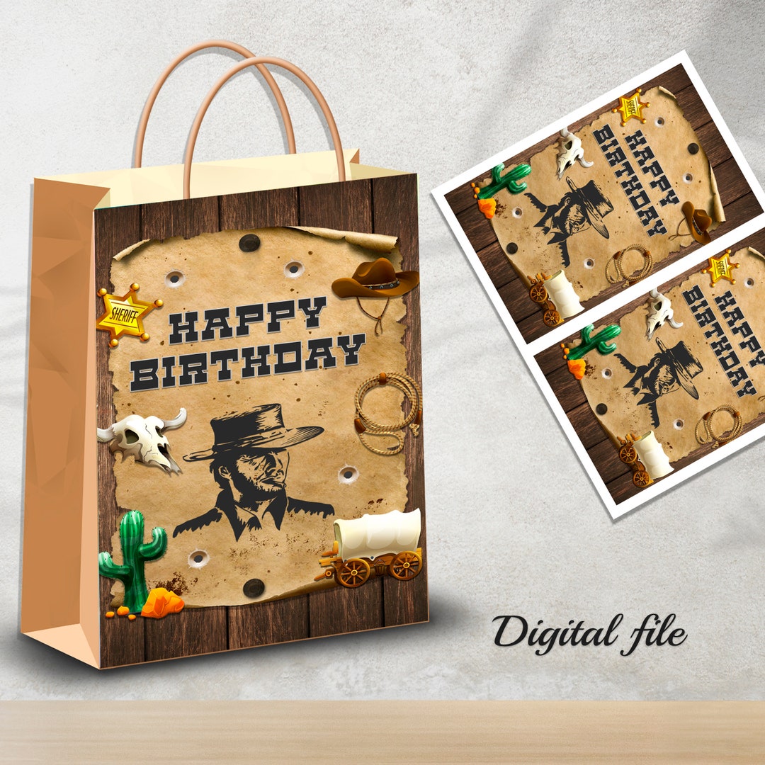 Cowboy Gift Bag Labels, Western Favor Bags, Cowboy Birthday Party ...