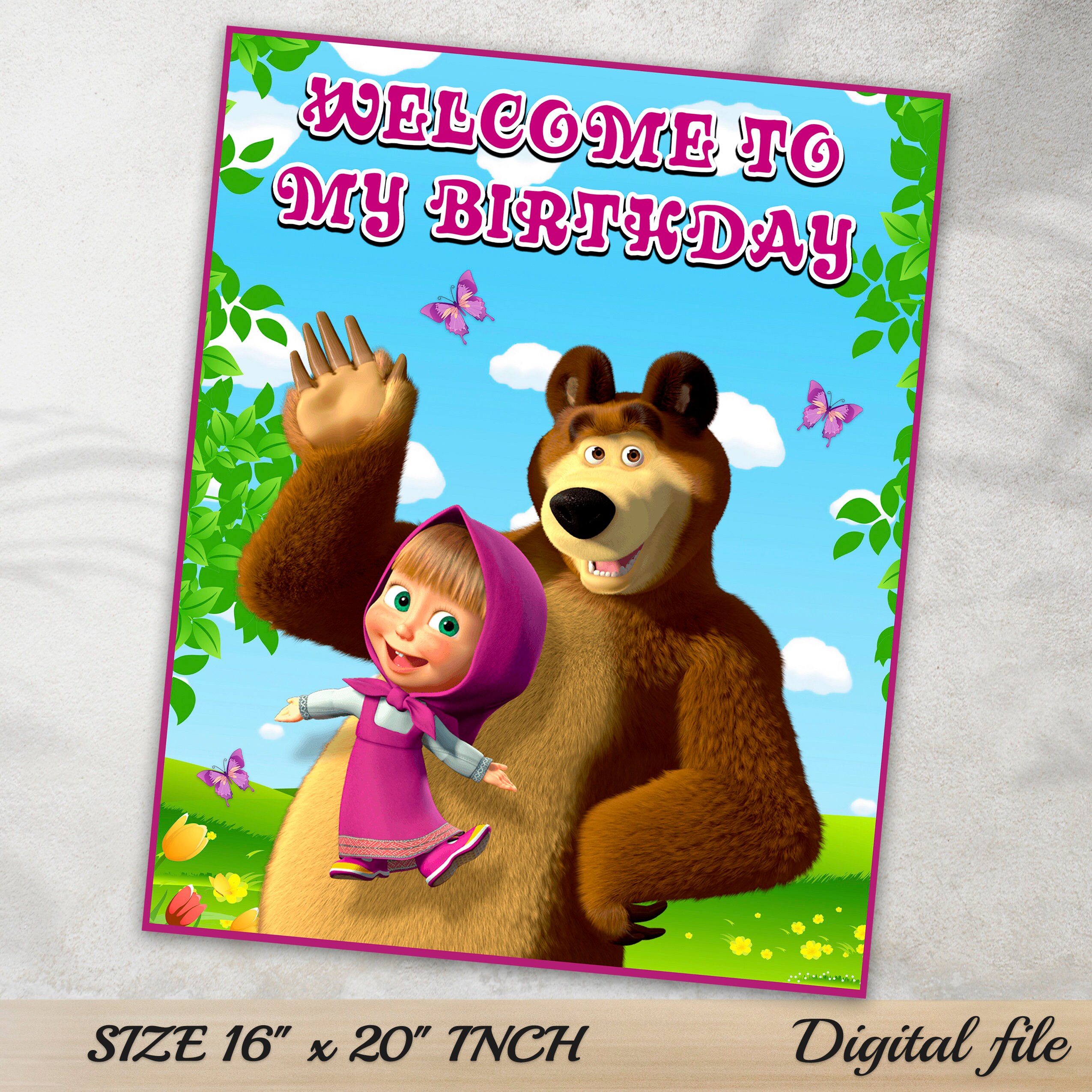 Masha and the Bear Welcome Sign Printable, Masha and the Bear Birthday ...